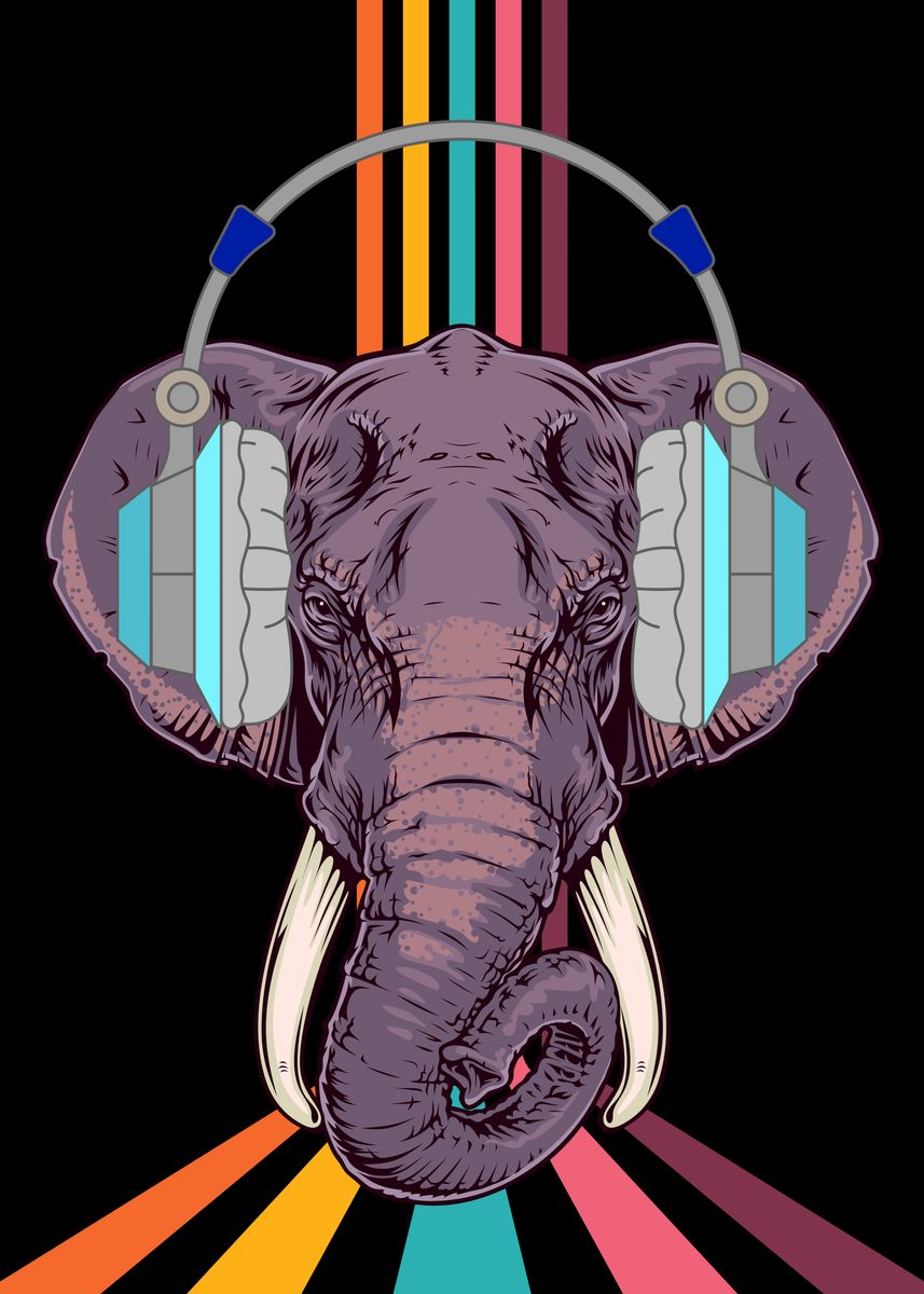 'ELEPHANT DJ HEADPHONES' Poster, picture, metal print, paint by Atomic ...