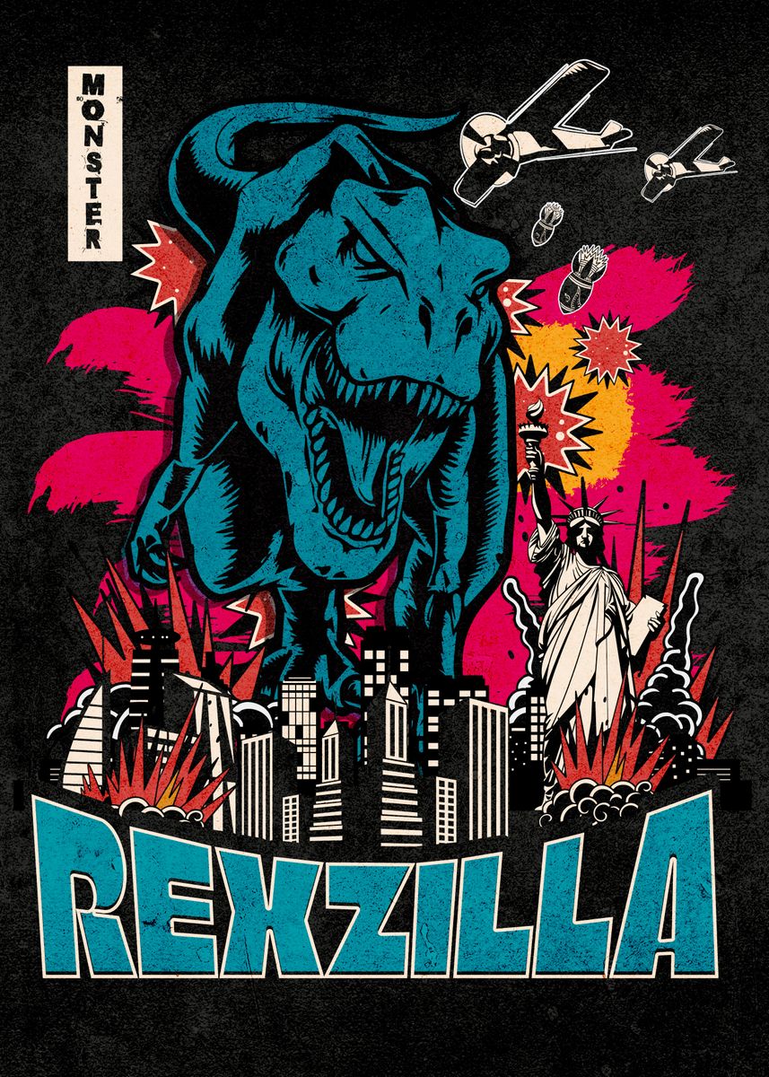 'Retro REXZILLA TRex' Poster, picture, metal print, paint by du giang ...