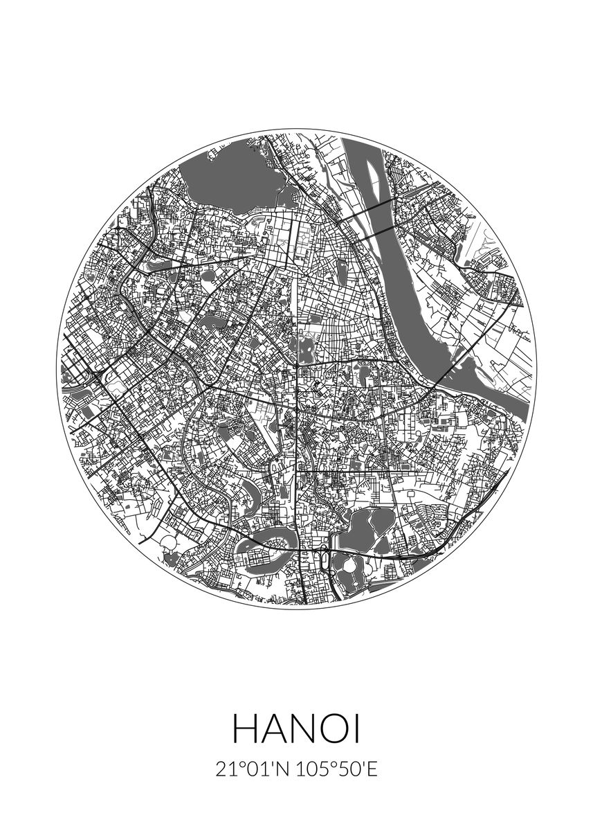 'Hanoi City Map White' Poster, picture, metal print, paint by dkDesign ...