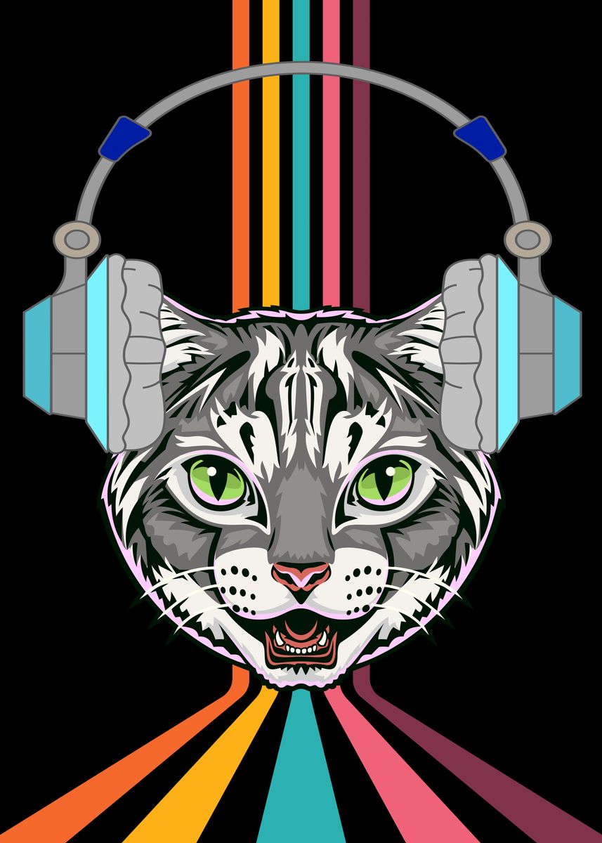 'KITTY DJ HEADPHONES' Poster, picture, metal print, paint by Atomic ...
