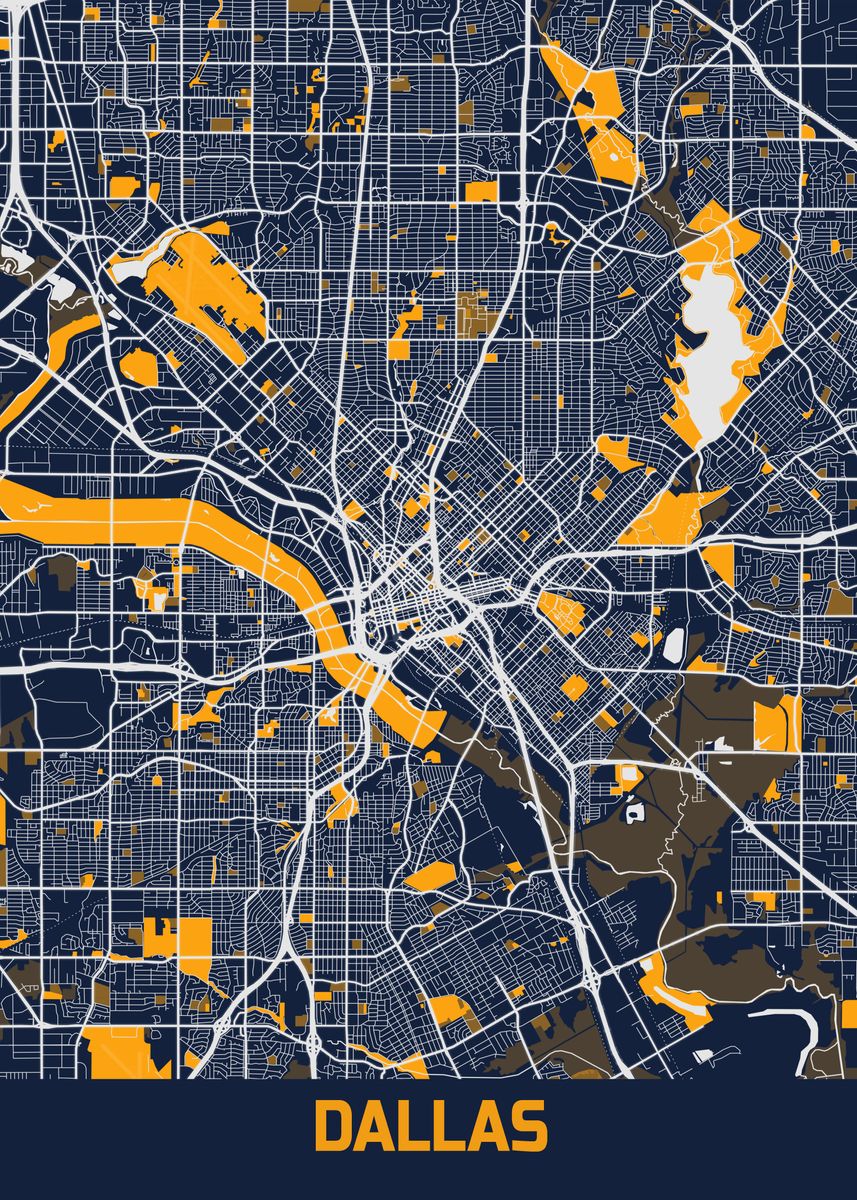 'Dallas City Map' Poster, picture, metal print, paint by Nae | Displate
