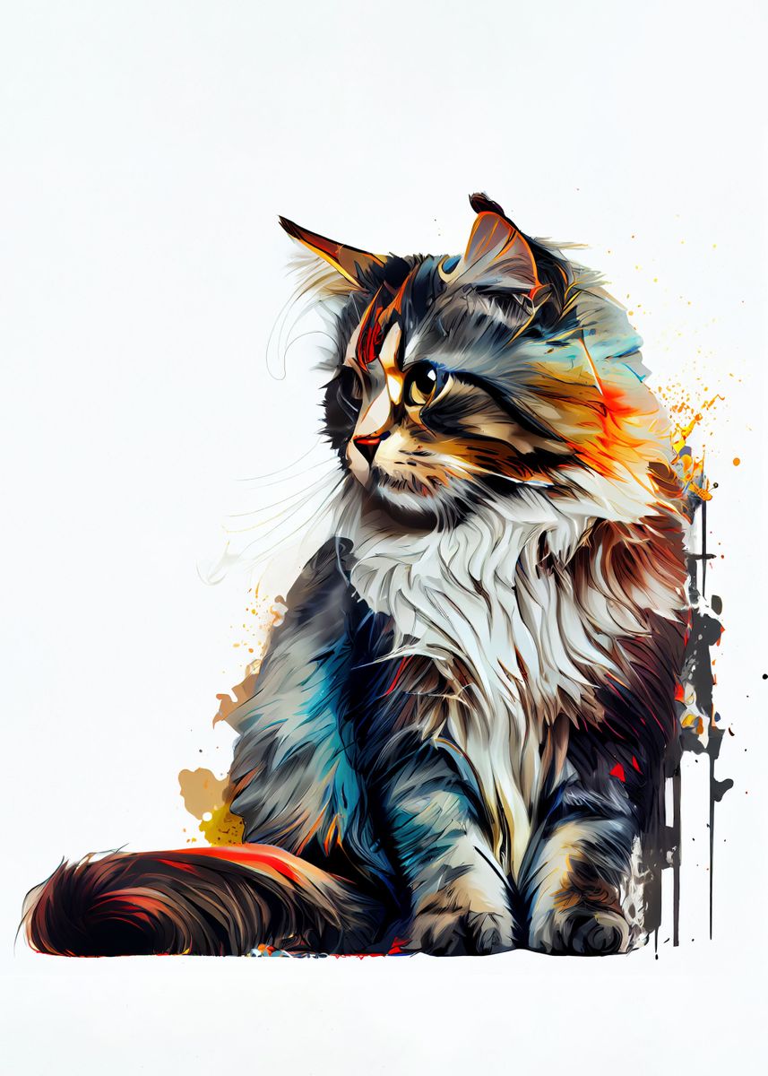 'Main Coon' Poster, picture, metal print, paint by 24Pixel | Displate