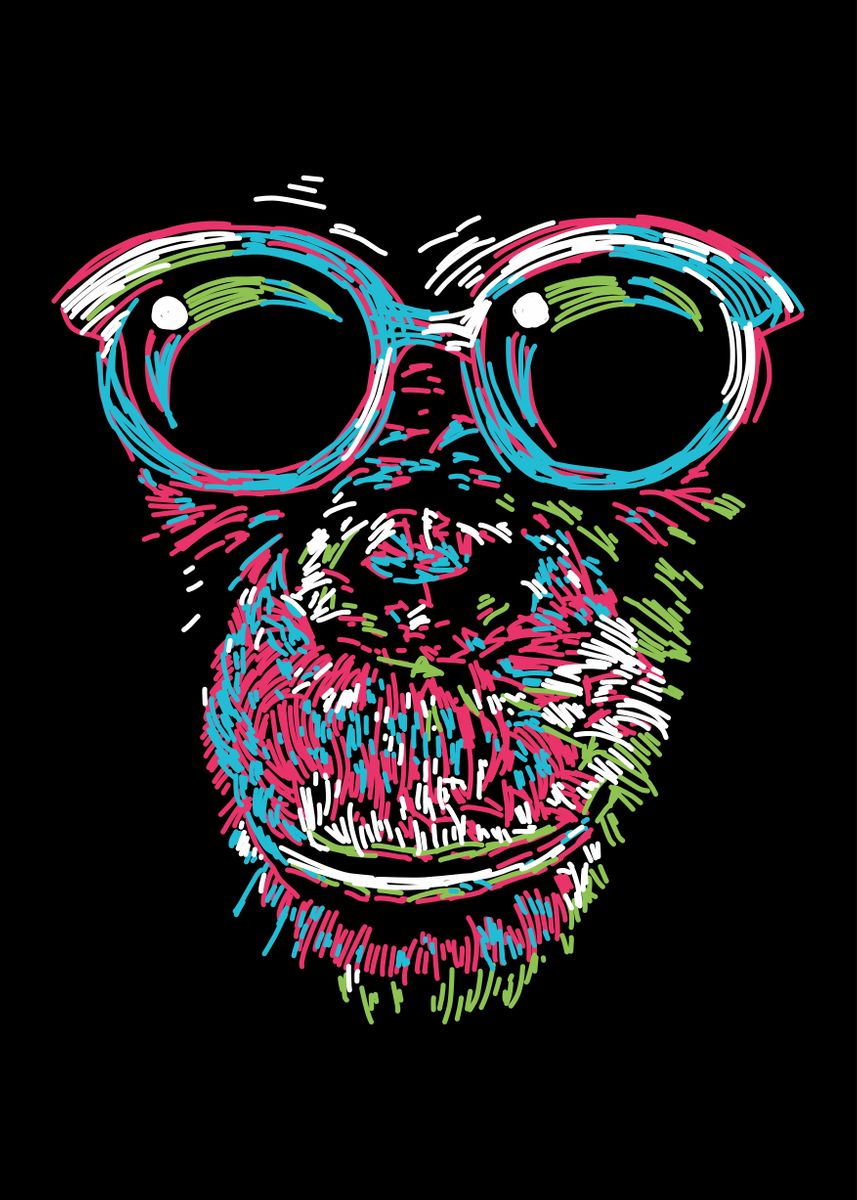 'Chimp' Poster, picture, metal print, paint by Sky Creative | Displate