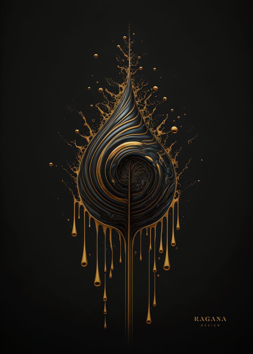 'Golden Spiral Drop' Poster, picture, metal print, paint by RAGANA ...