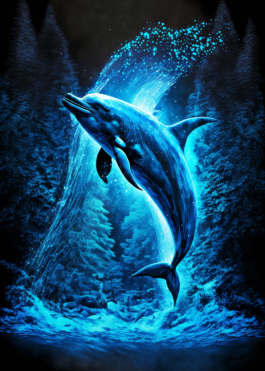 'Blue Dolphins' Poster, picture, metal print, paint by Muh Asdar | Displate