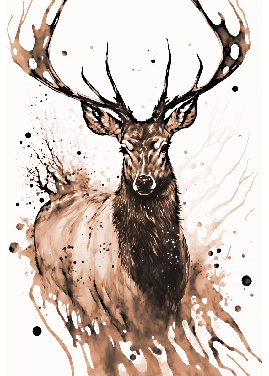 'a deer on a splash of ink' Poster, picture, metal print, paint by ...