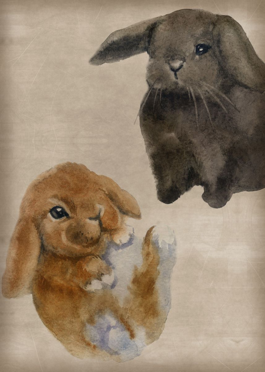 'Two round bunnies' Poster, picture, metal print, paint by XandYart ...