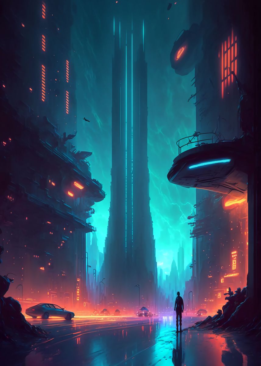 'Cyber Night' Poster, picture, metal print, paint by WITS creative ...