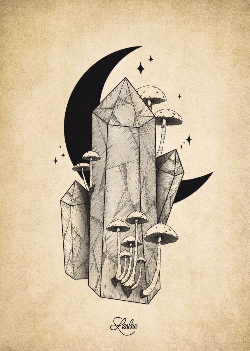 'Cristal and mushroom' Poster, picture, metal print, paint by leslie ...