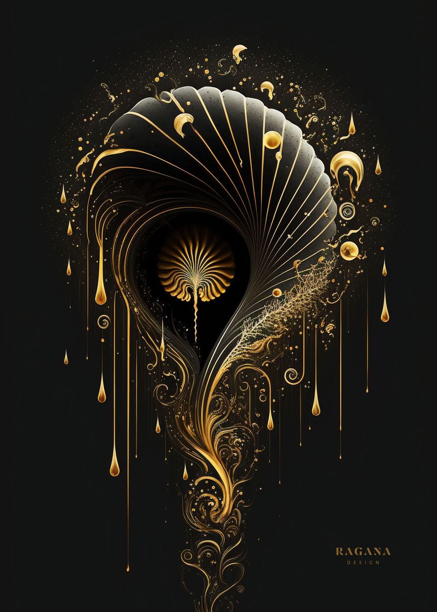 'Golden Spiral Drop' Poster, picture, metal print, paint by RAGANA Design | Displate