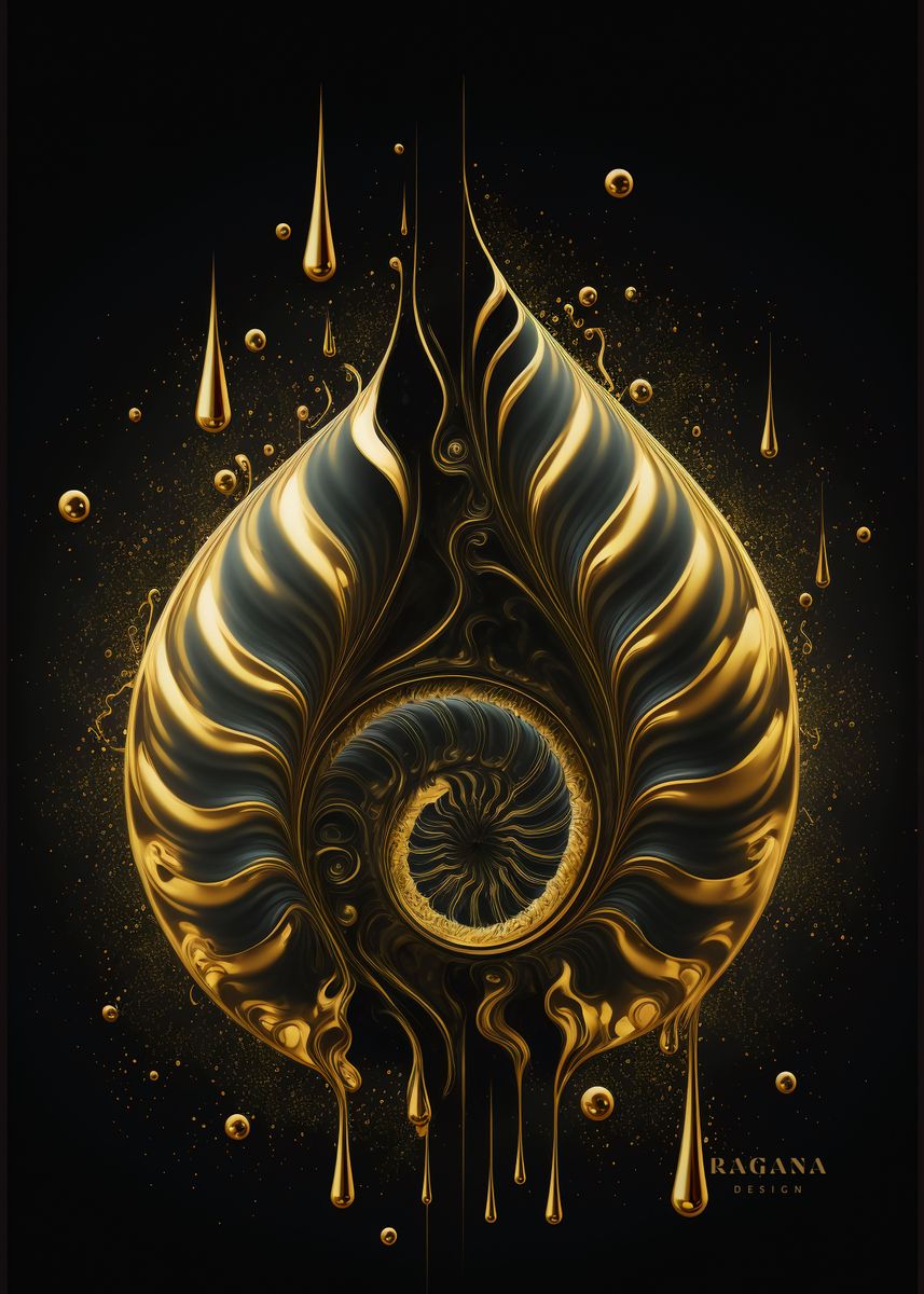 'Golden Spiral Drop' Poster, picture, metal print, paint by RAGANA ...
