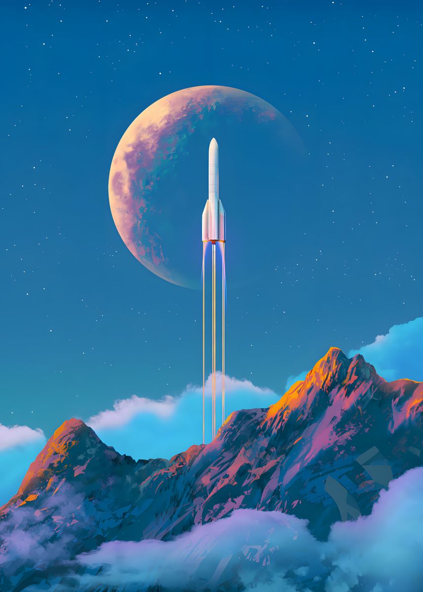 'Rocket Galaxy Psychedelic' Poster, picture, metal print, paint by Alex ...