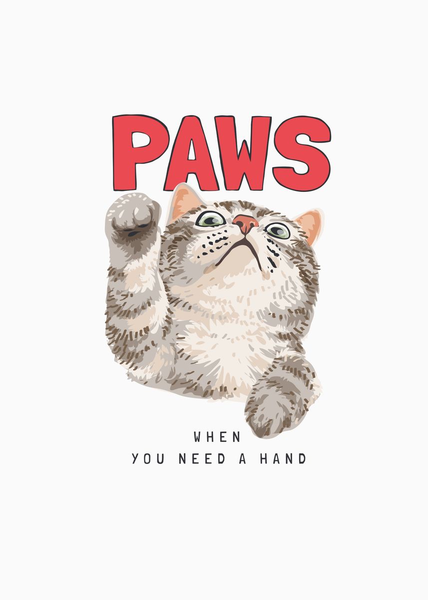 'cute cat reaching out' Poster, picture, metal print, paint by ...