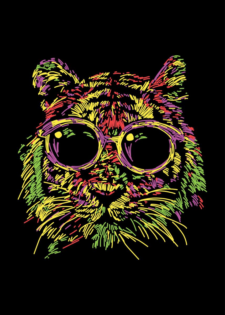 'Cat' Poster, picture, metal print, paint by Sky Creative | Displate