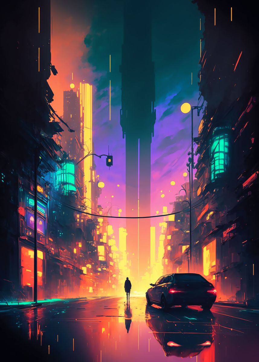 'Cyber Neon' Poster, picture, metal print, paint by WITS creative ...