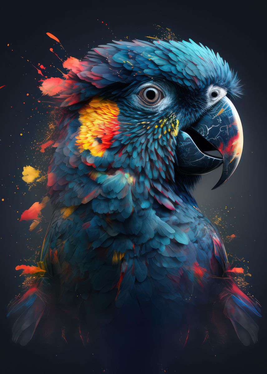 'Proud Blue Parrot' Poster, picture, metal print, paint by ...