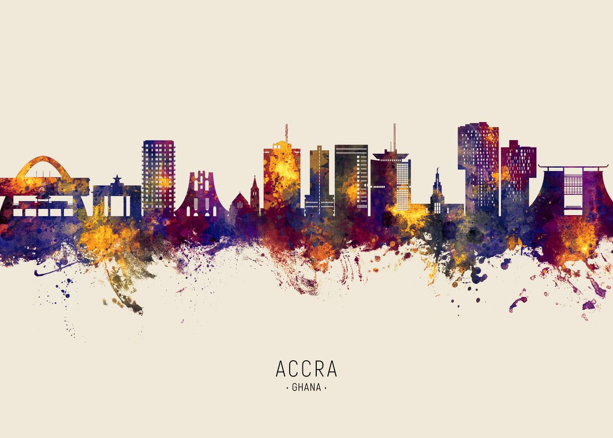 'Accra Skyline Ghana' Poster by Michael Tompsett | Displate