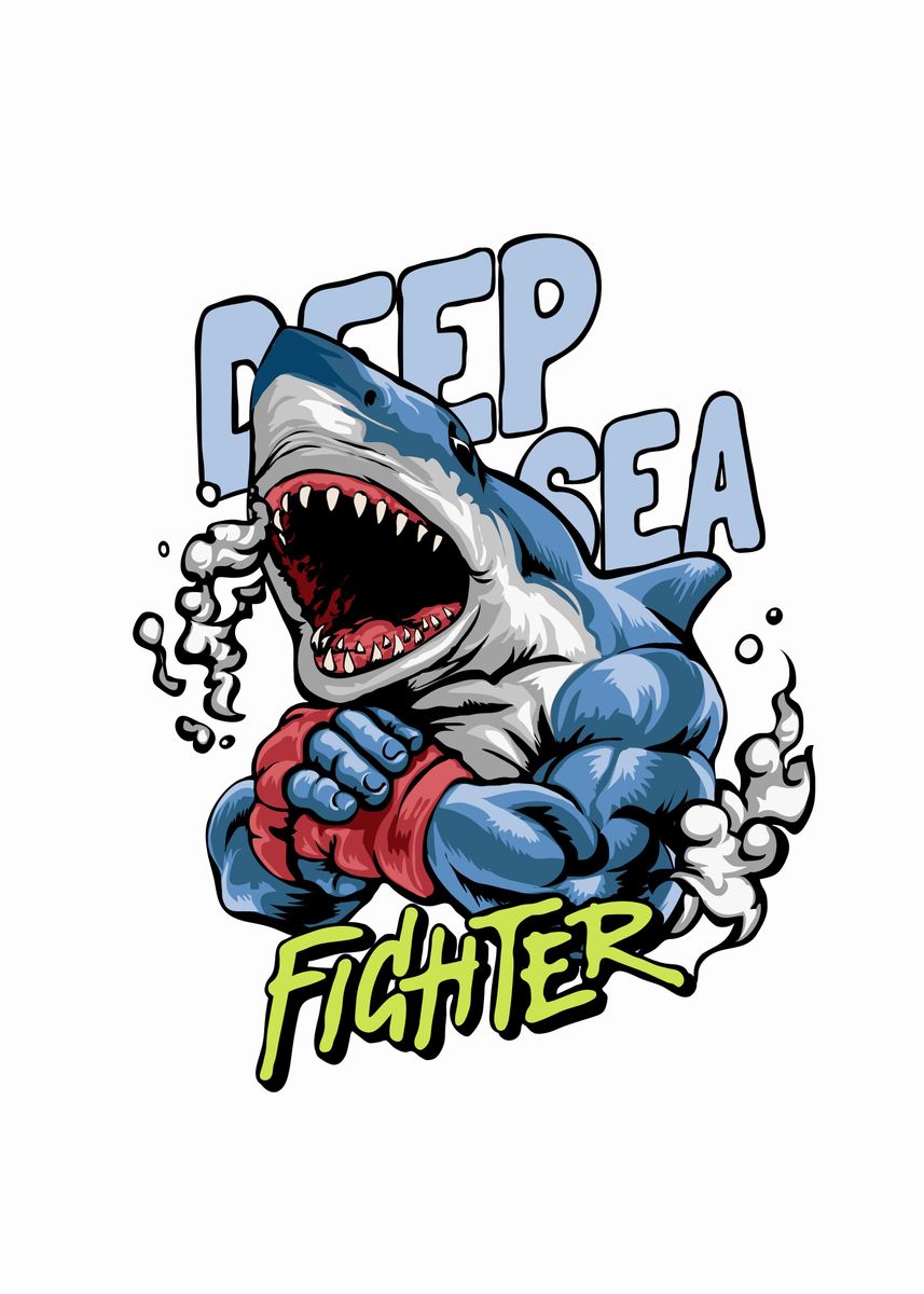 'shark fighter graphic' Poster, picture, metal print, paint by ...