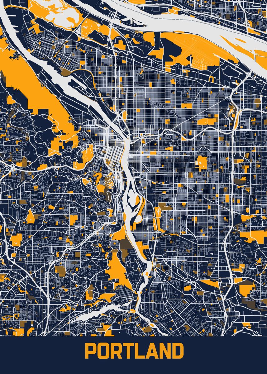 'Portland City Map' Poster, picture, metal print, paint by Nae | Displate
