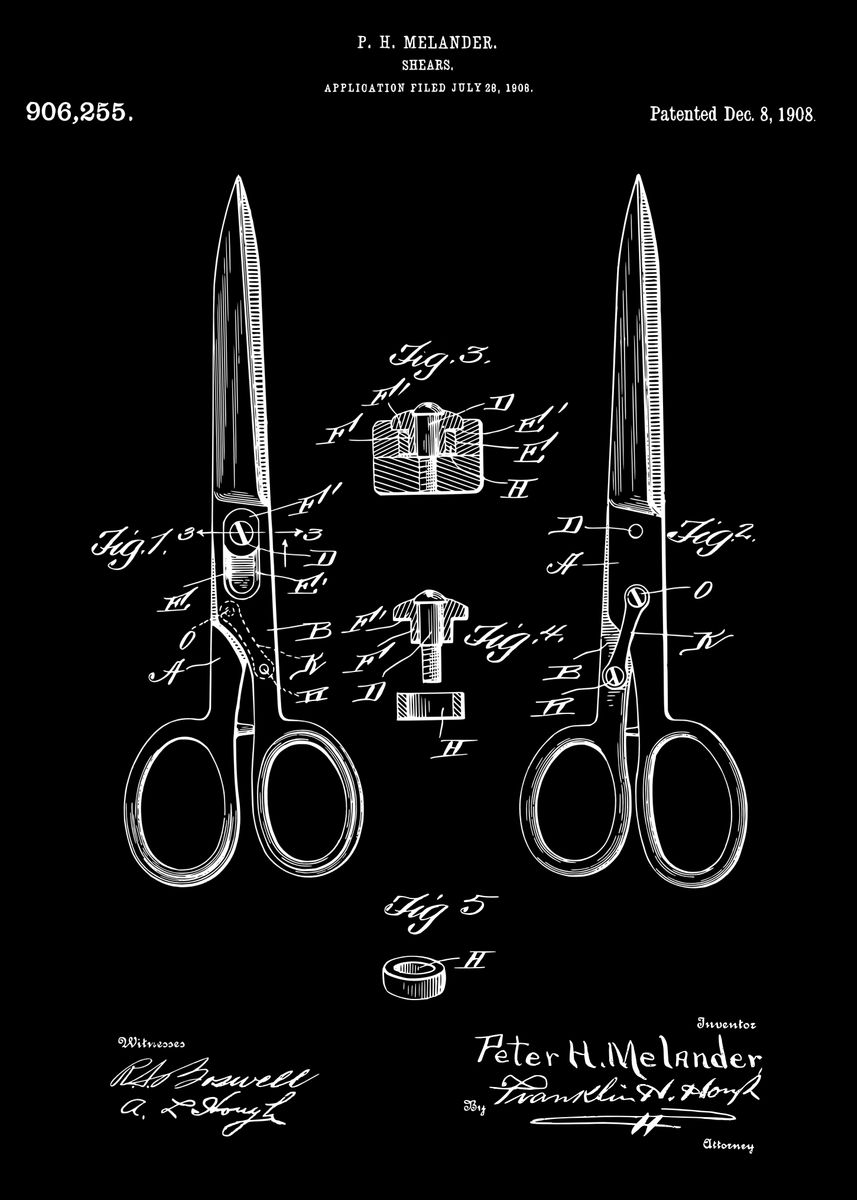 'Shears patent' Poster, picture, metal print, paint by RelDesign | Displate