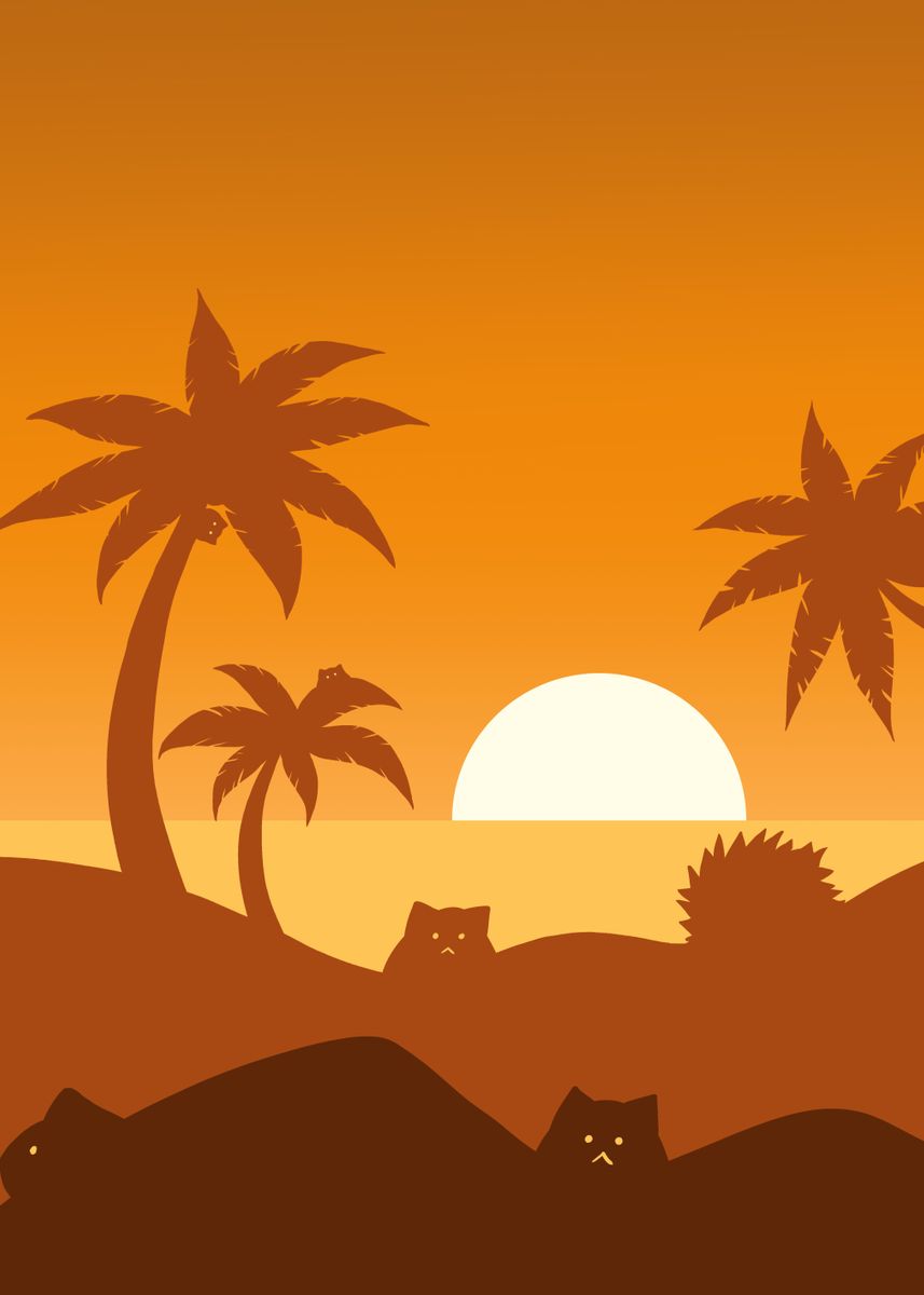 'Sunset cat ' Poster, picture, metal print, paint by MCAshe Art | Displate