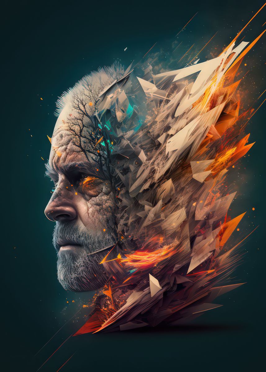 'Face man tormented mind' Poster, picture, metal print, paint by ...