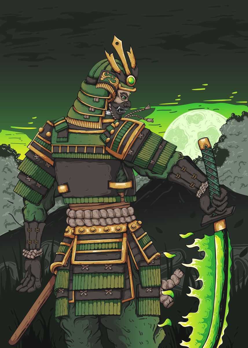 'Green Samurai' Poster, picture, metal print, paint by Dian Argana ...