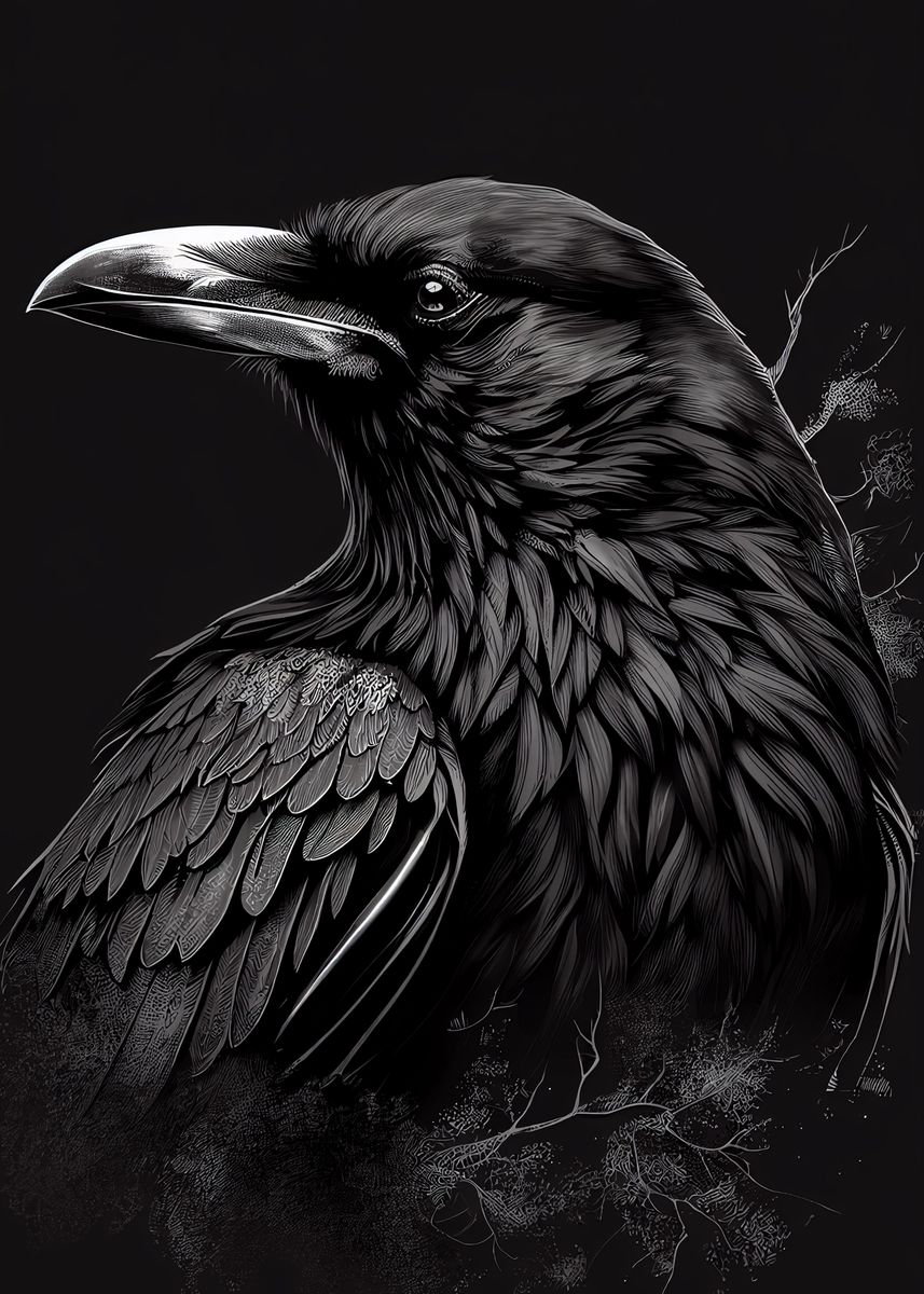 'Raven Black Retro' Poster, picture, metal print, paint by DecoyDesign ...