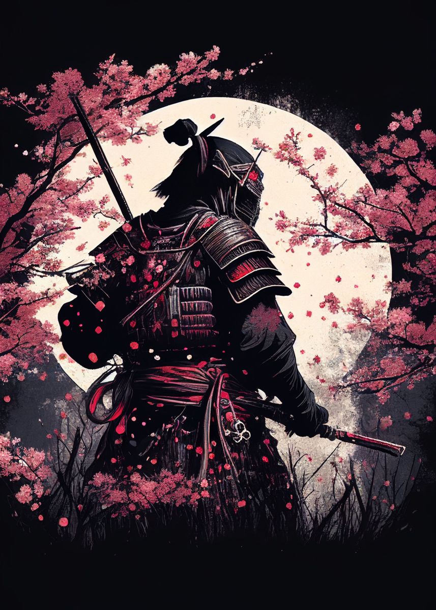 'Japan Samurai Cherry' Poster, picture, metal print, paint by Mesh ...
