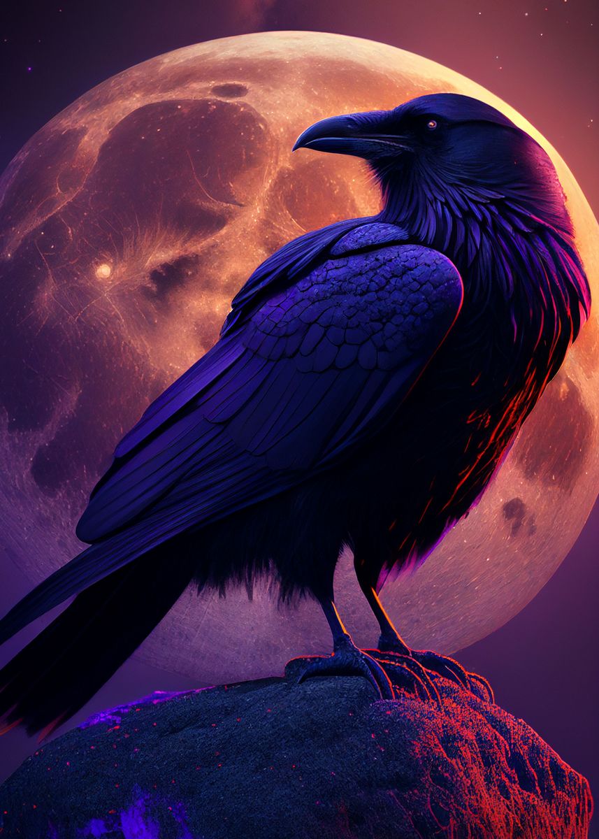 'Raven Moon Night' Poster, picture, metal print, paint by DecoyDesign ...