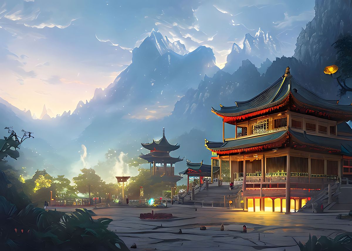 'Chinese Castle Mountains' Poster by Alex Bayu | Displate