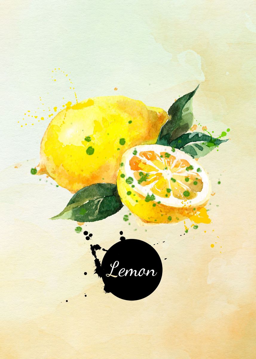 'lemon fruit watercolor' Poster, picture, metal print, paint by thoif ...