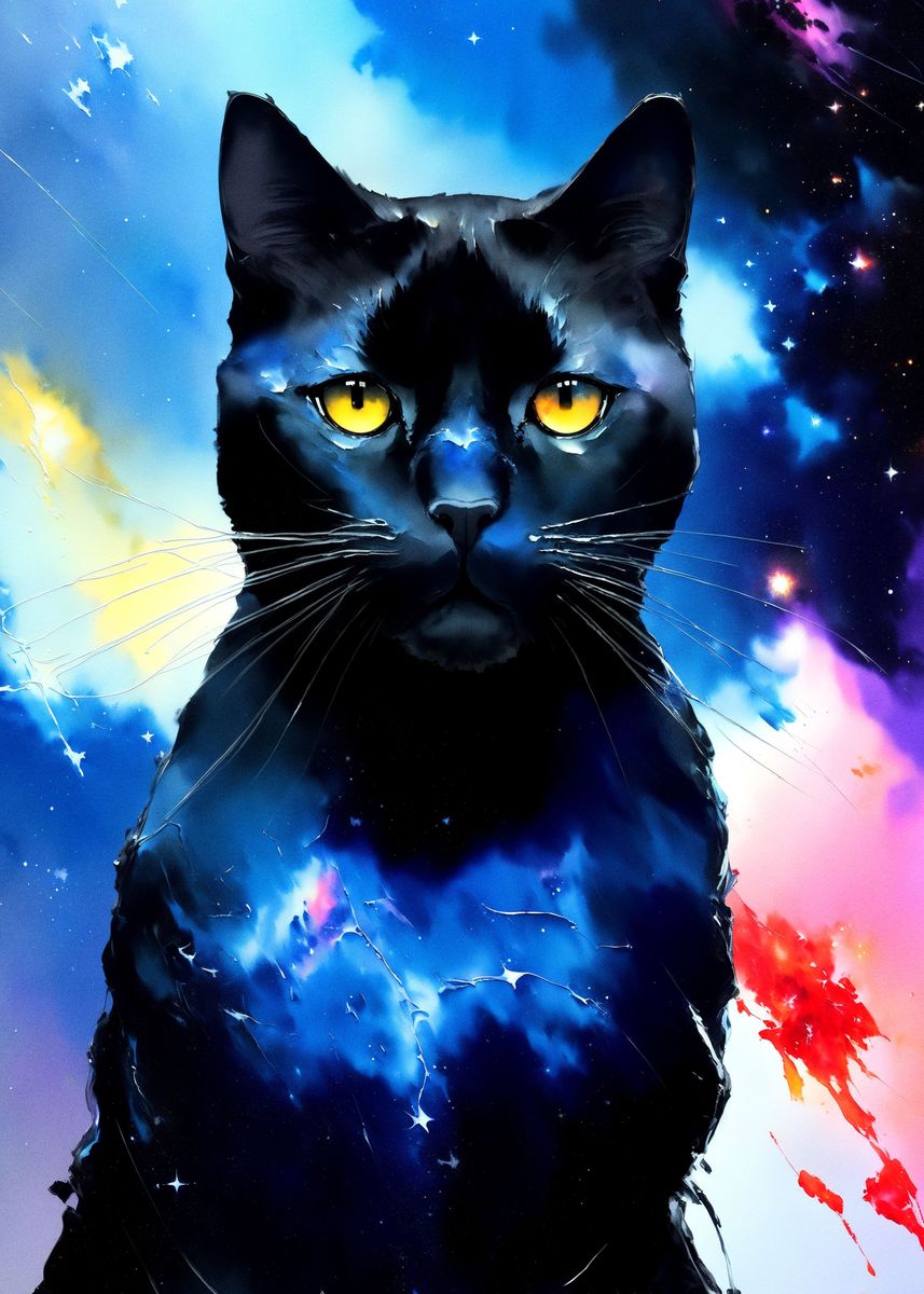 'Cosmic Black Cat' Poster, picture, metal print, paint by Garyck ...