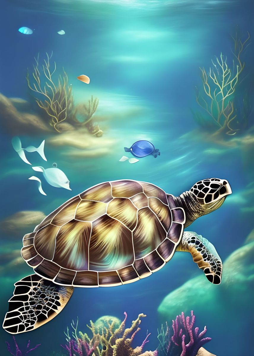 'Sea Turtle underwater' Poster, picture, metal print, paint by Max Ronn ...