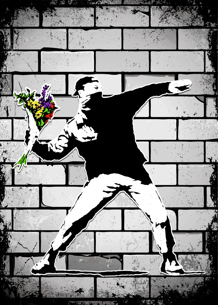 'Banksy Throwing Flowers' Poster, picture, metal print, paint by Ludo ...