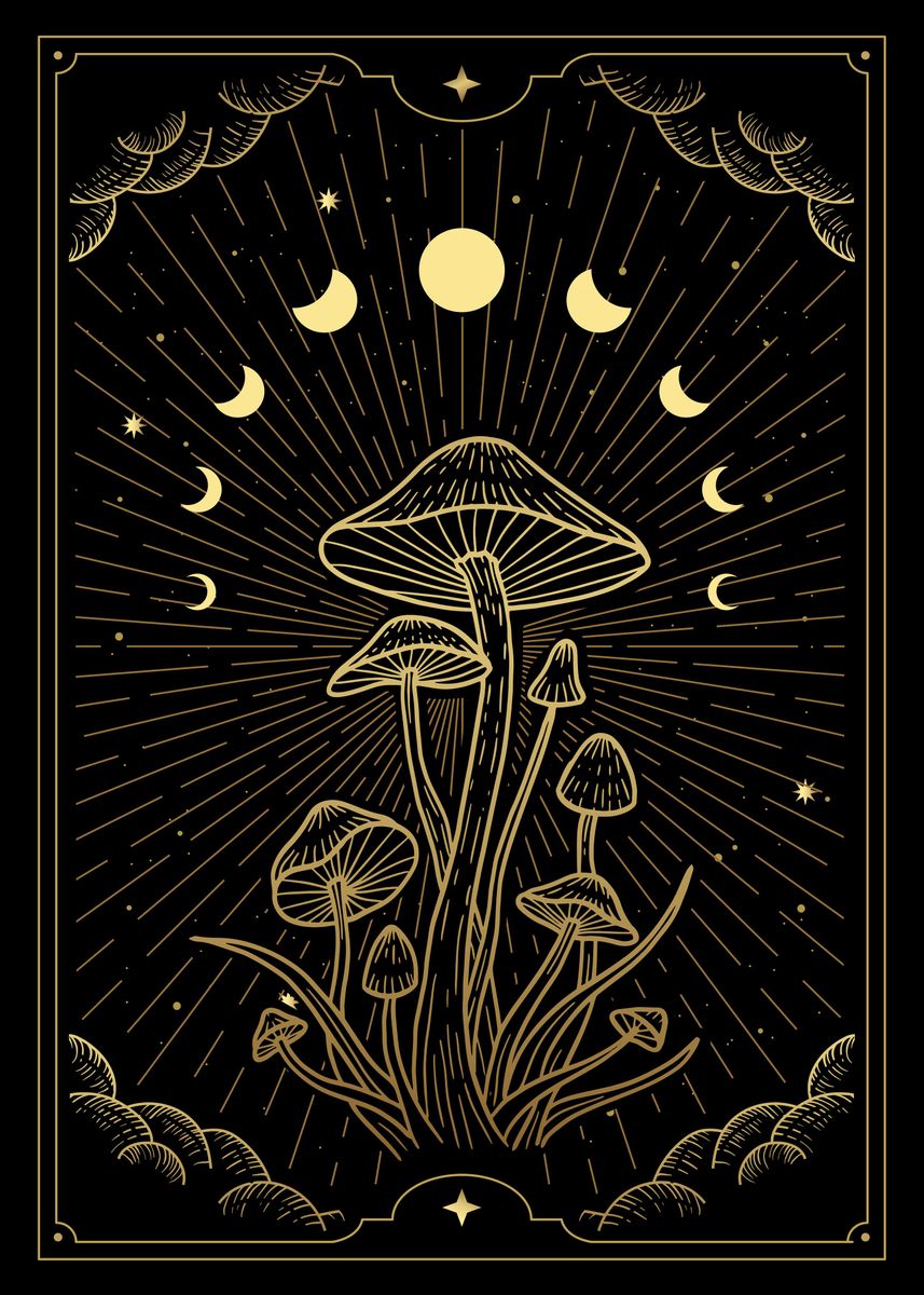 'Tarot mushroom moon phase' Poster, picture, metal print, paint by ...