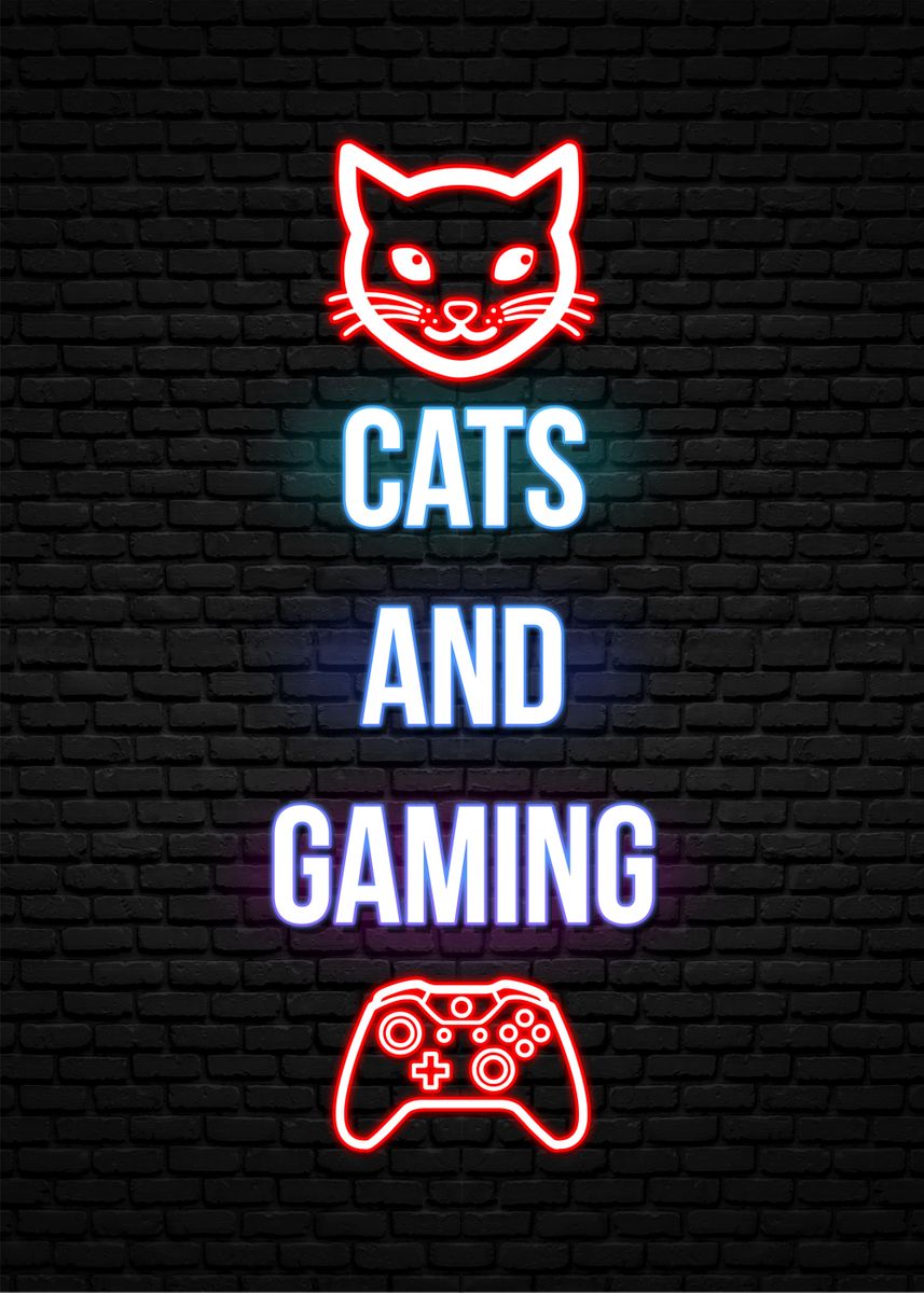 'cats and gaming' Poster, picture, metal print, paint by Exclusive ...