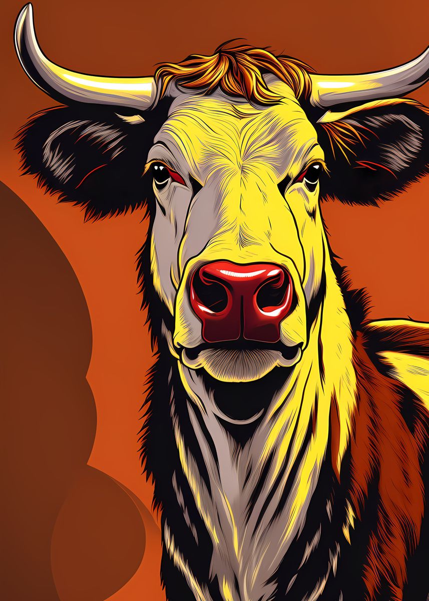 'Red Nose Cow' Poster, picture, metal print, paint by Mikael Seidler ...