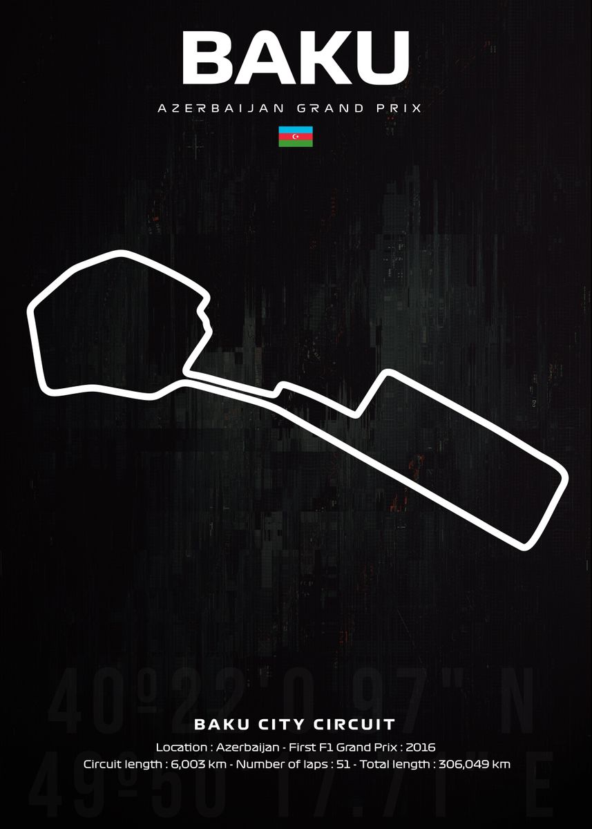 'F1 Baku circuit map' Poster, picture, metal print, paint by Emeric ...