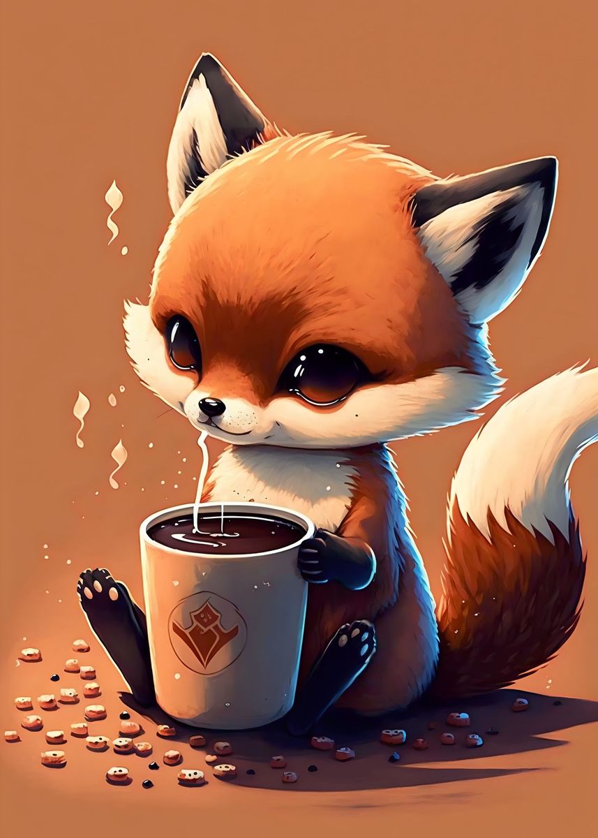 'Fox Coffee' Poster, picture, metal print, paint by FusionDesigns ...