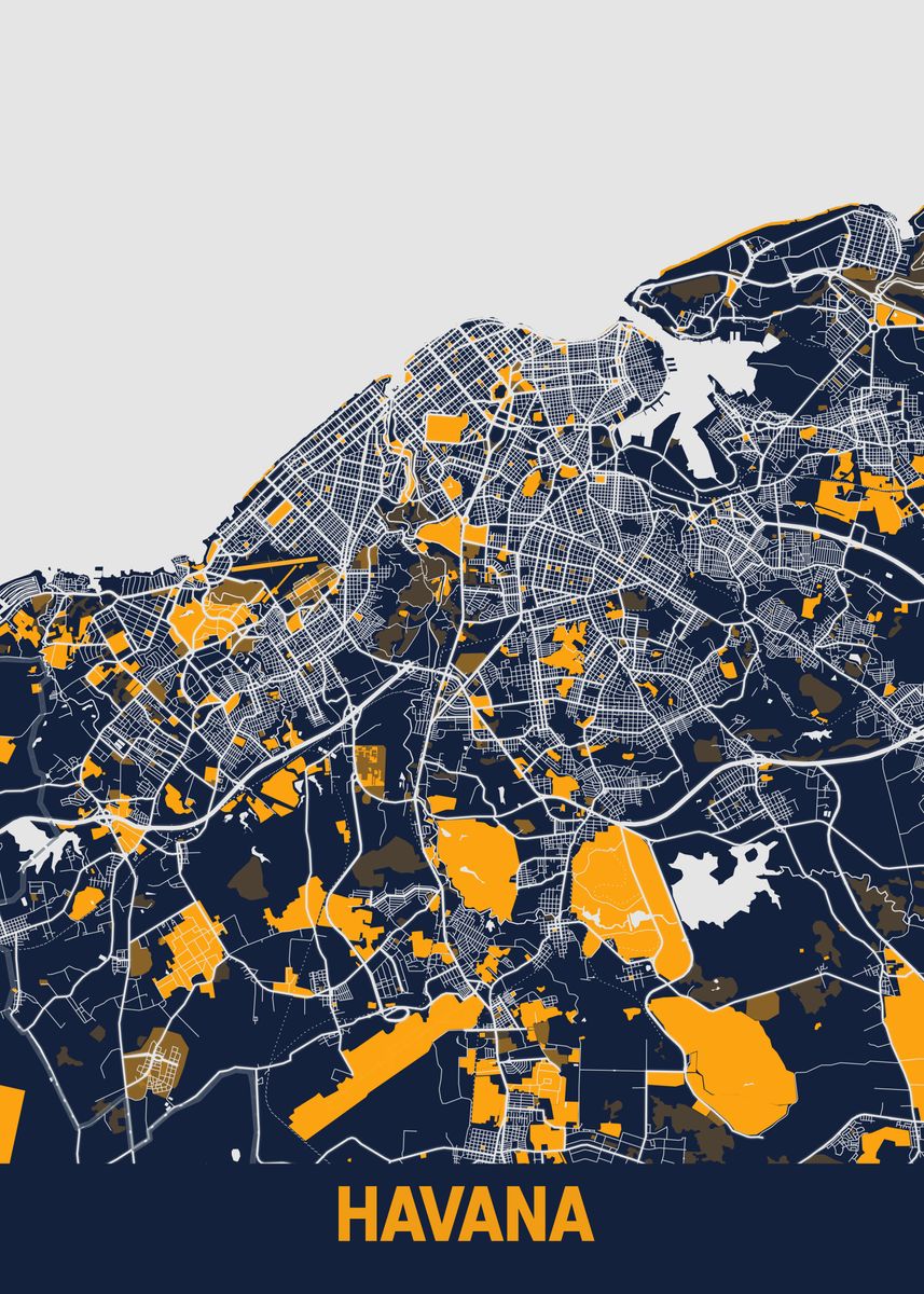 'Havana City Map' Poster, picture, metal print, paint by Nae | Displate