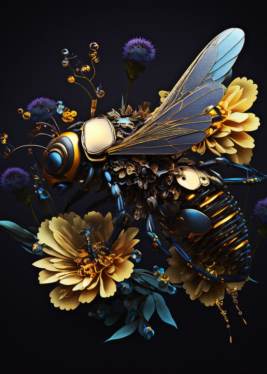 'Robot Bee and Flower' Poster, picture, metal print, paint by Coffee ...