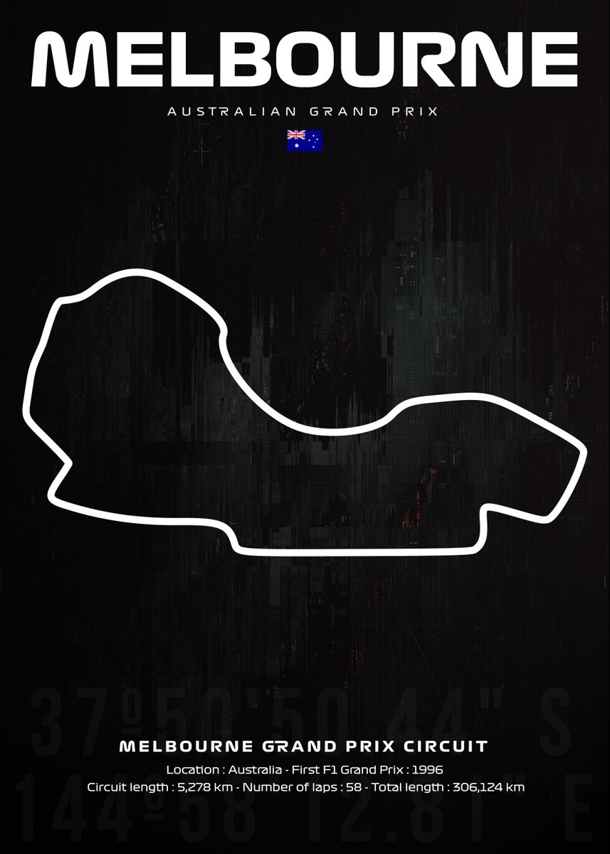 'F1 Melbourne circuit map' Poster, picture, metal print, paint by ...