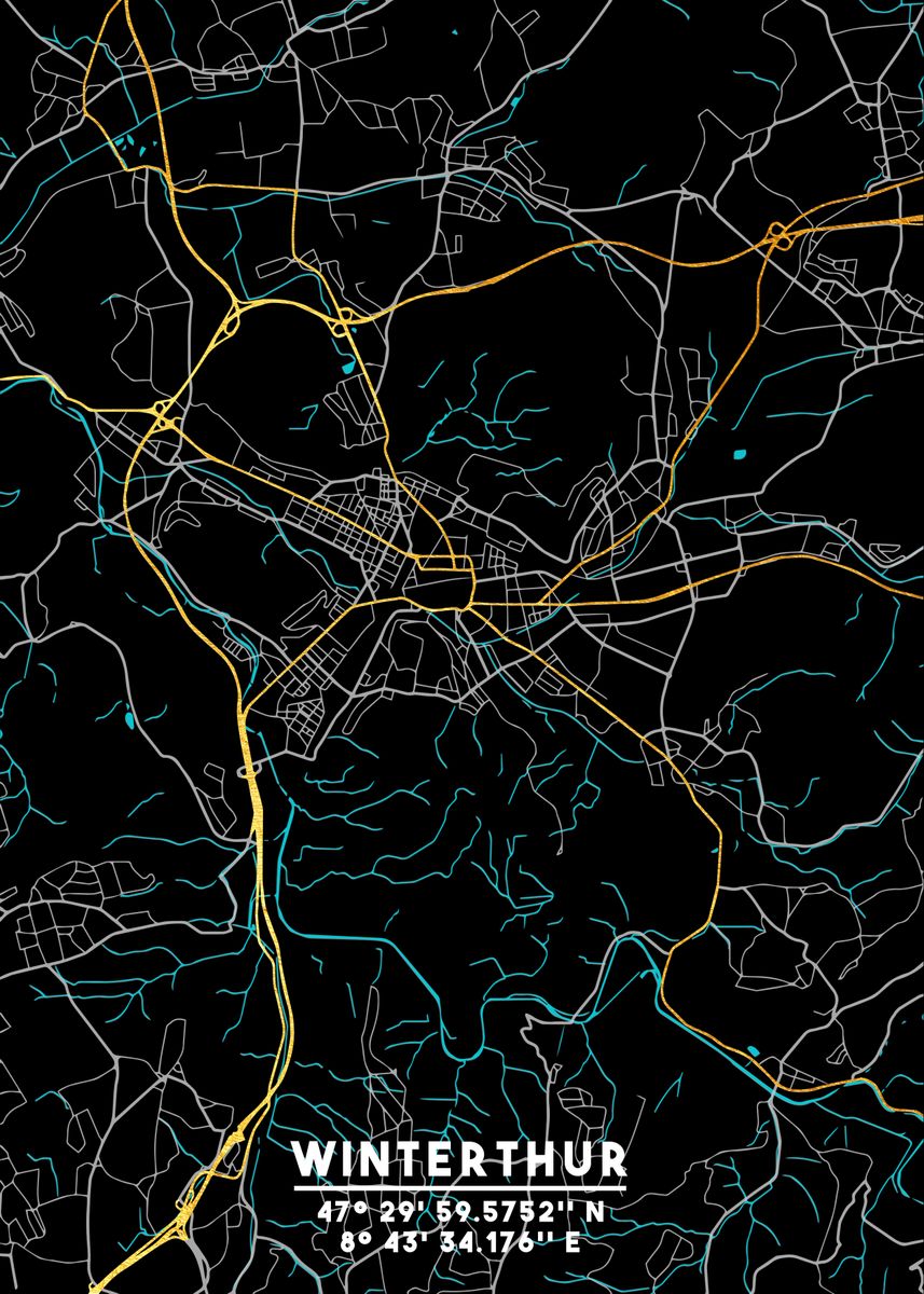 'Winterthur Switzerland' Poster, picture, metal print, paint by ...