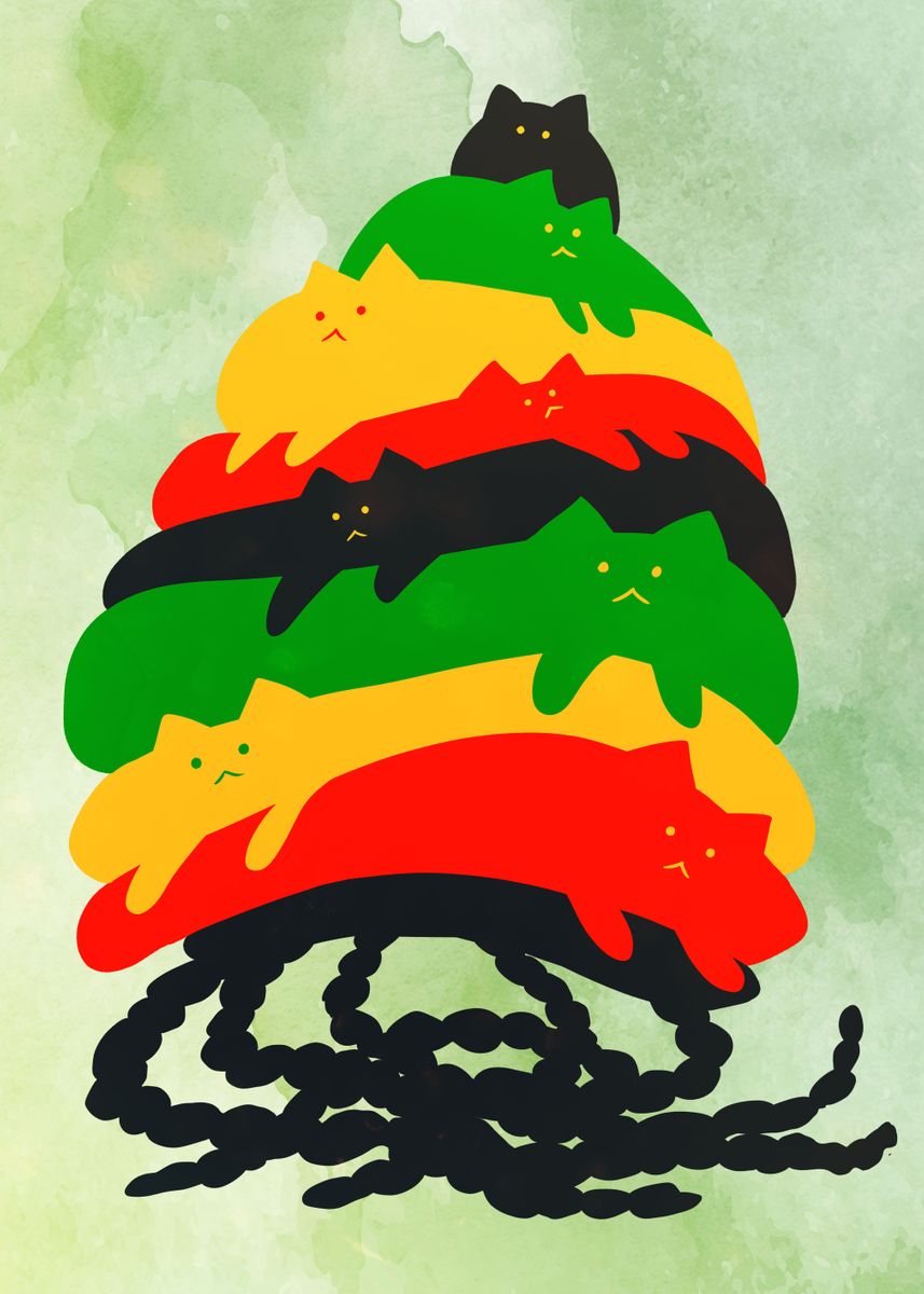 'Rasta Cat' Poster, picture, metal print, paint by MCAshe Art | Displate