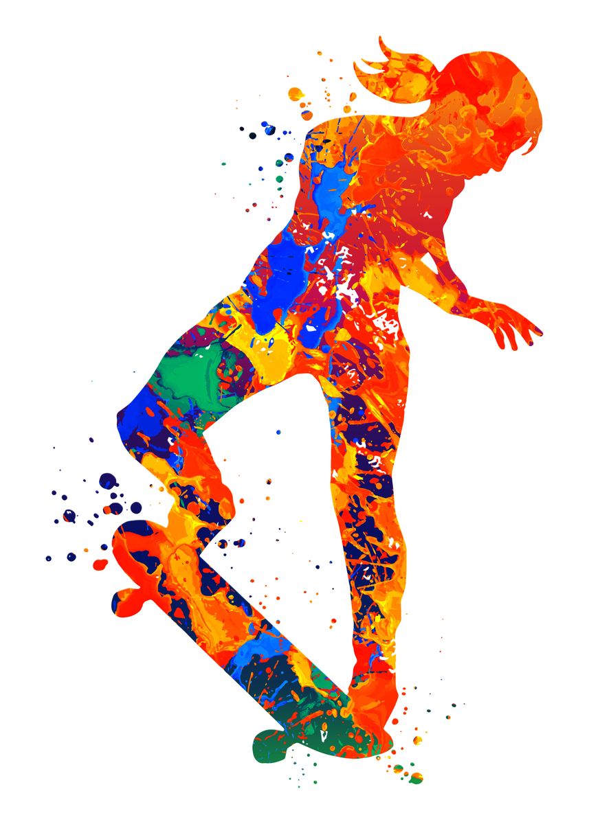 'Skateboarder Girl ' Poster, picture, metal print, paint by Dalton ...