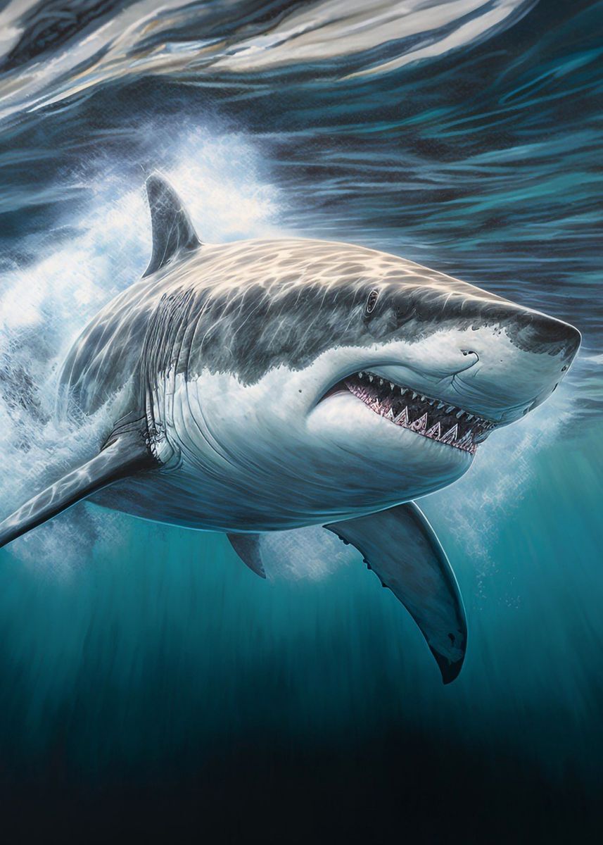 'The Great White Shark' Poster, picture, metal print, paint by ...