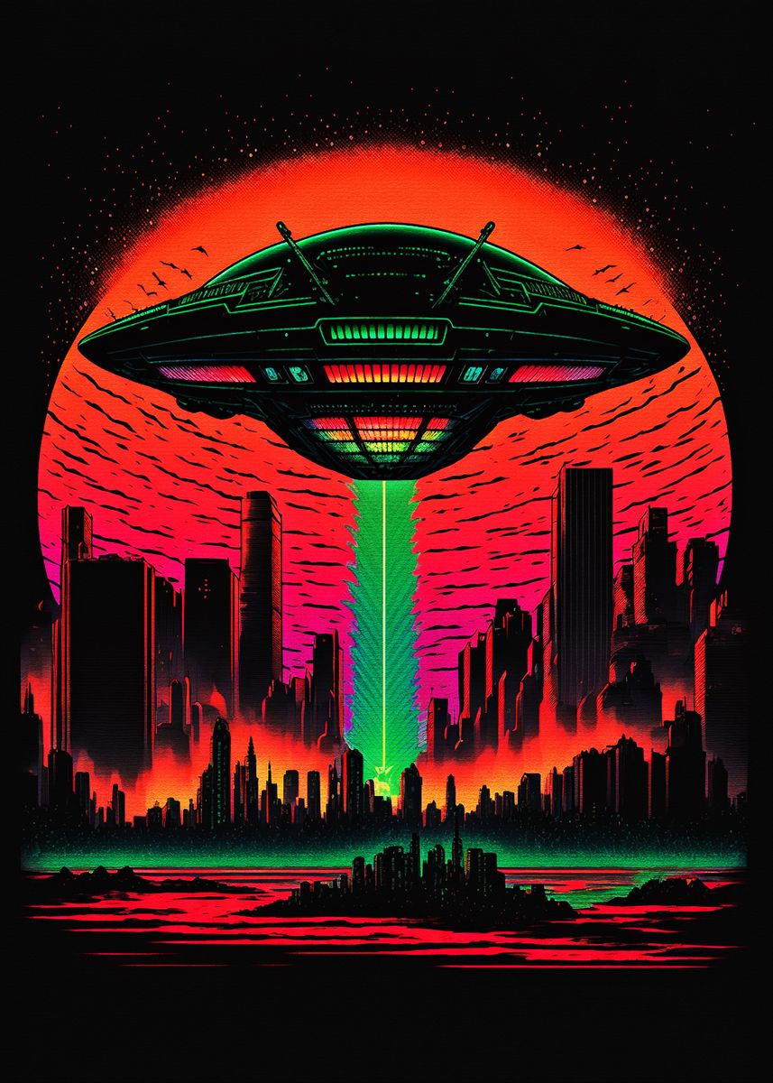 'UFO overlooking the City' Poster, picture, metal print, paint by Muh ...