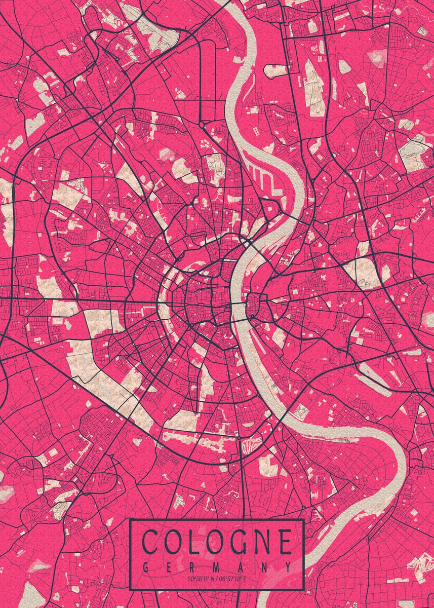 'Cologne City Map Blossom' Poster, picture, metal print, paint by deMAP ...