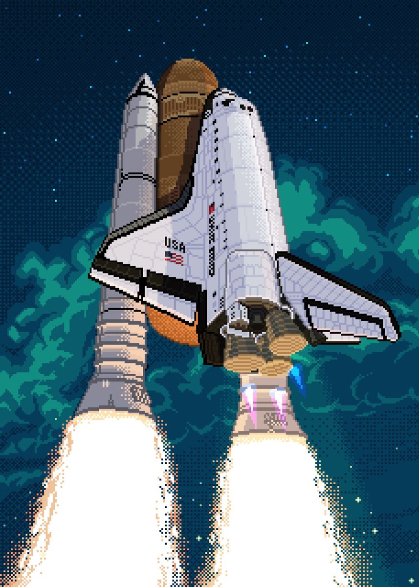 'Pixel Art Space Shuttle ' Poster, picture, metal print, paint by ...